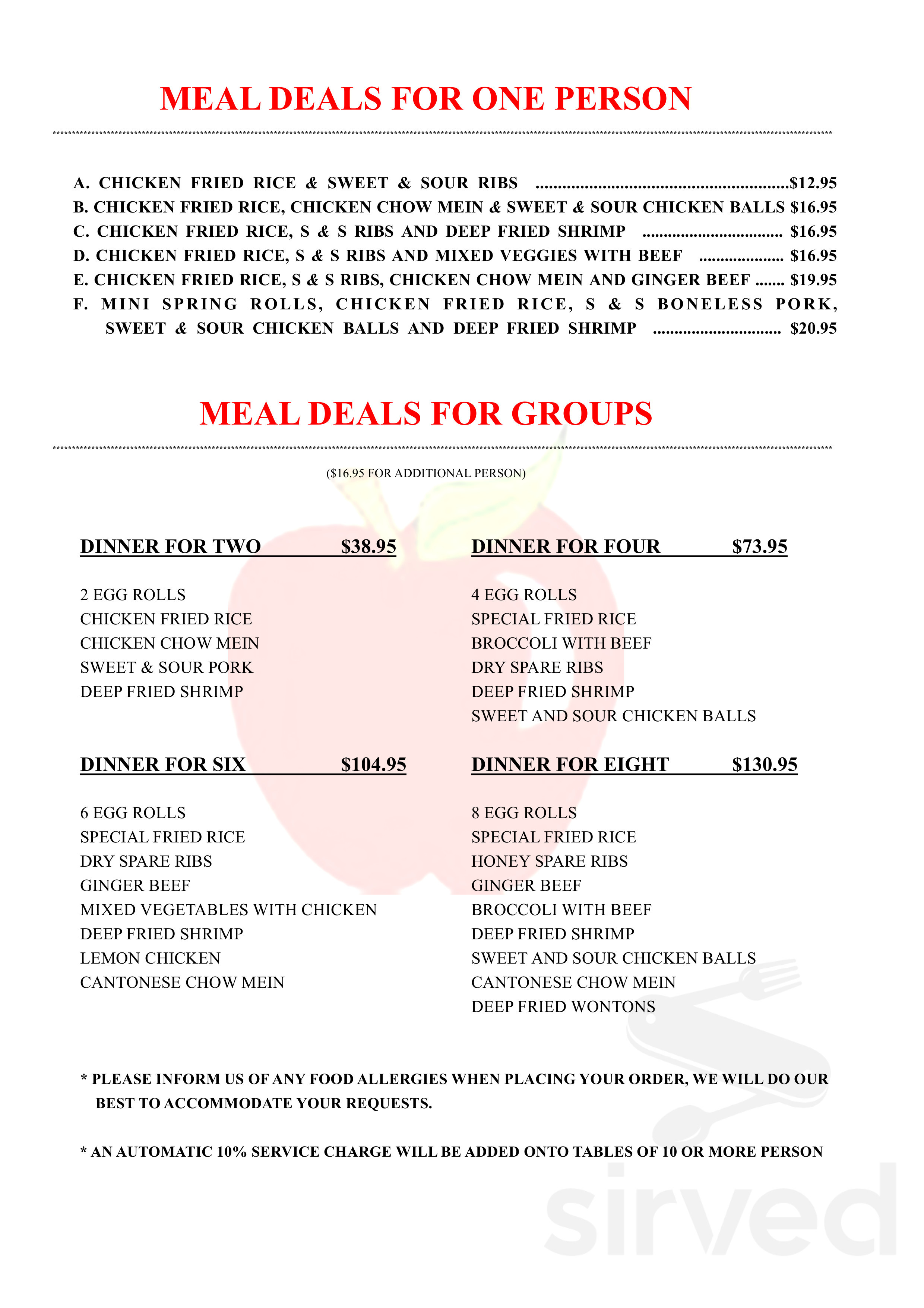 The Red Apple Restaurant menu in Yellowknife, Northwest Territories, Canada