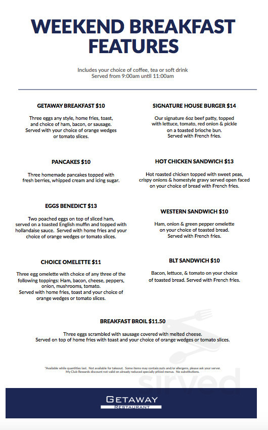 Menu for Getaway Restaurant- Gateway Casinos in Innisfil, ON | Sirved