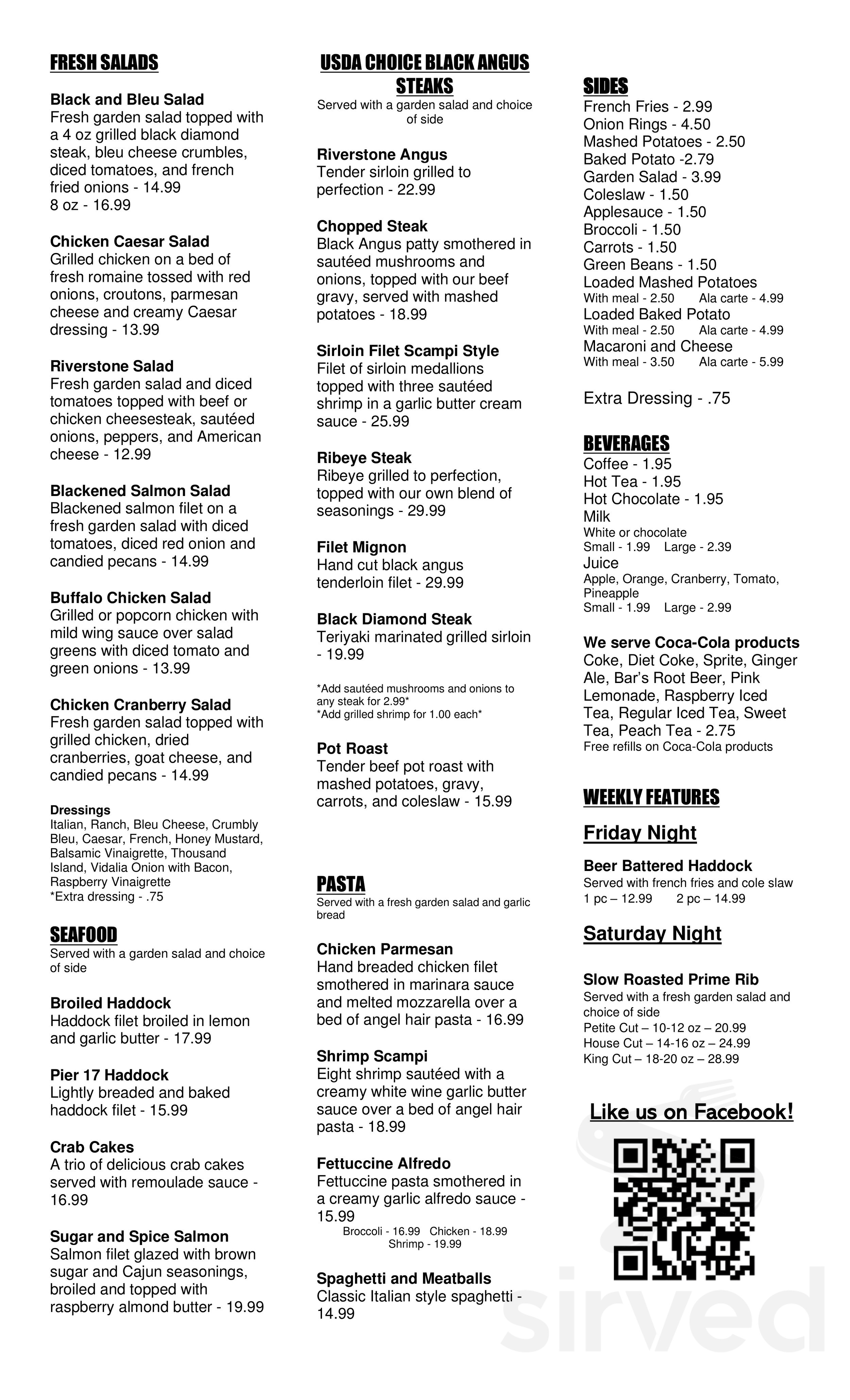 The Riverstone Inn menu in Towanda, Pennsylvania, USA