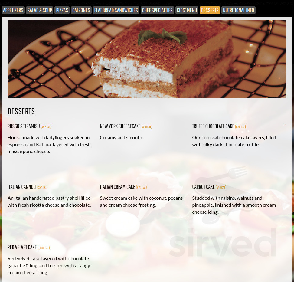 Russo's New York Pizzeria & Italian Kitchen - Pflugerville menu in ...