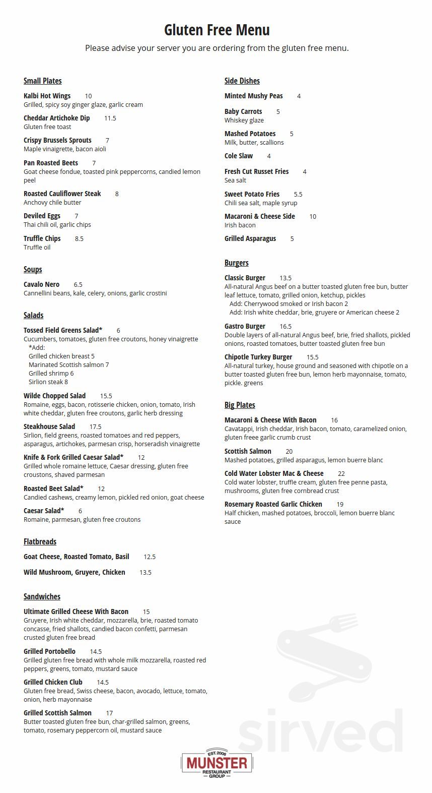 Menu - Chicago IL's Lady Gregory's Irish Bar & Restaurant | Sirved