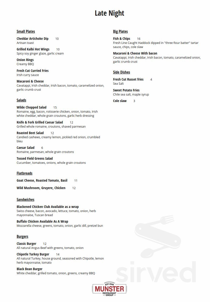 Menu - Chicago IL's Lady Gregory's Irish Bar & Restaurant | Sirved