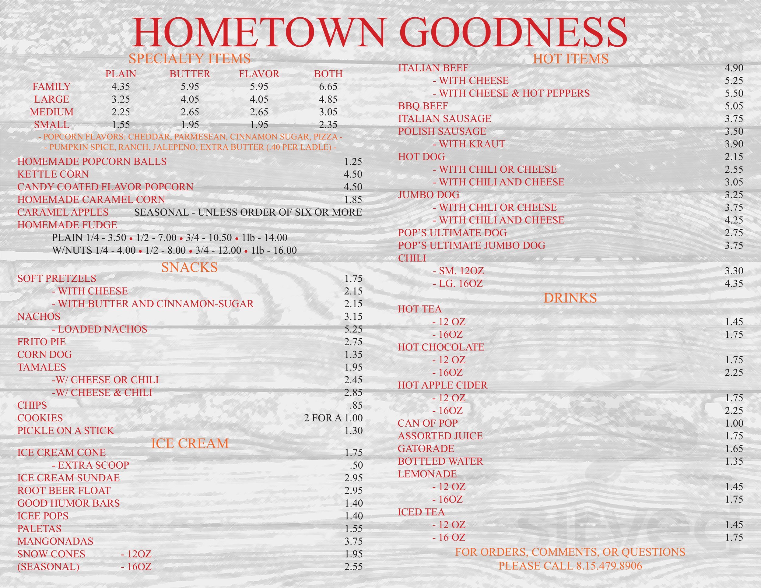 Pop's Corn Crib menu in Crystal Lake, Illinois, USA