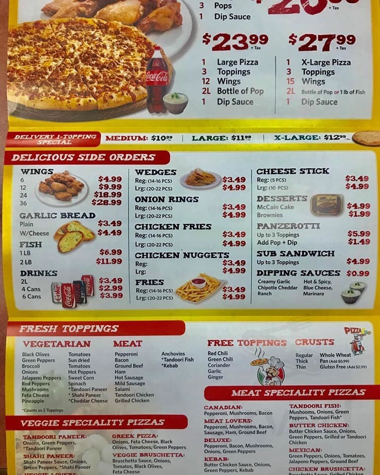Pizza 2 Go menu in Brampton, Ontario, Canada