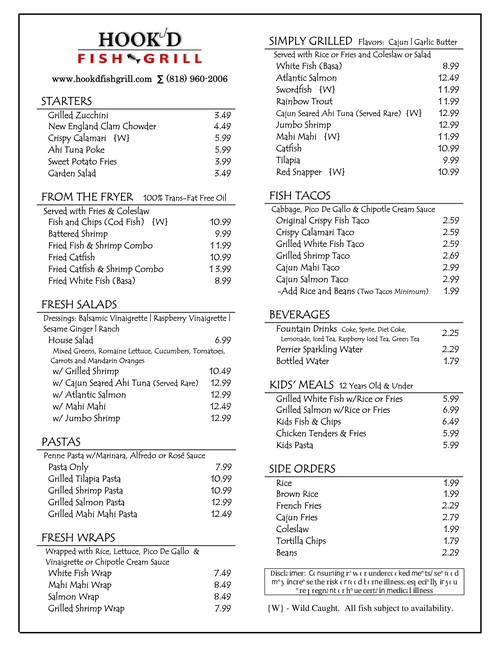 Hook'd Fish Grill menu in Chatsworth, California, USA
