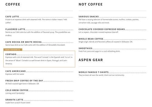 Aspen Coffee Company Edmond menu in Edmond, Oklahoma, USA