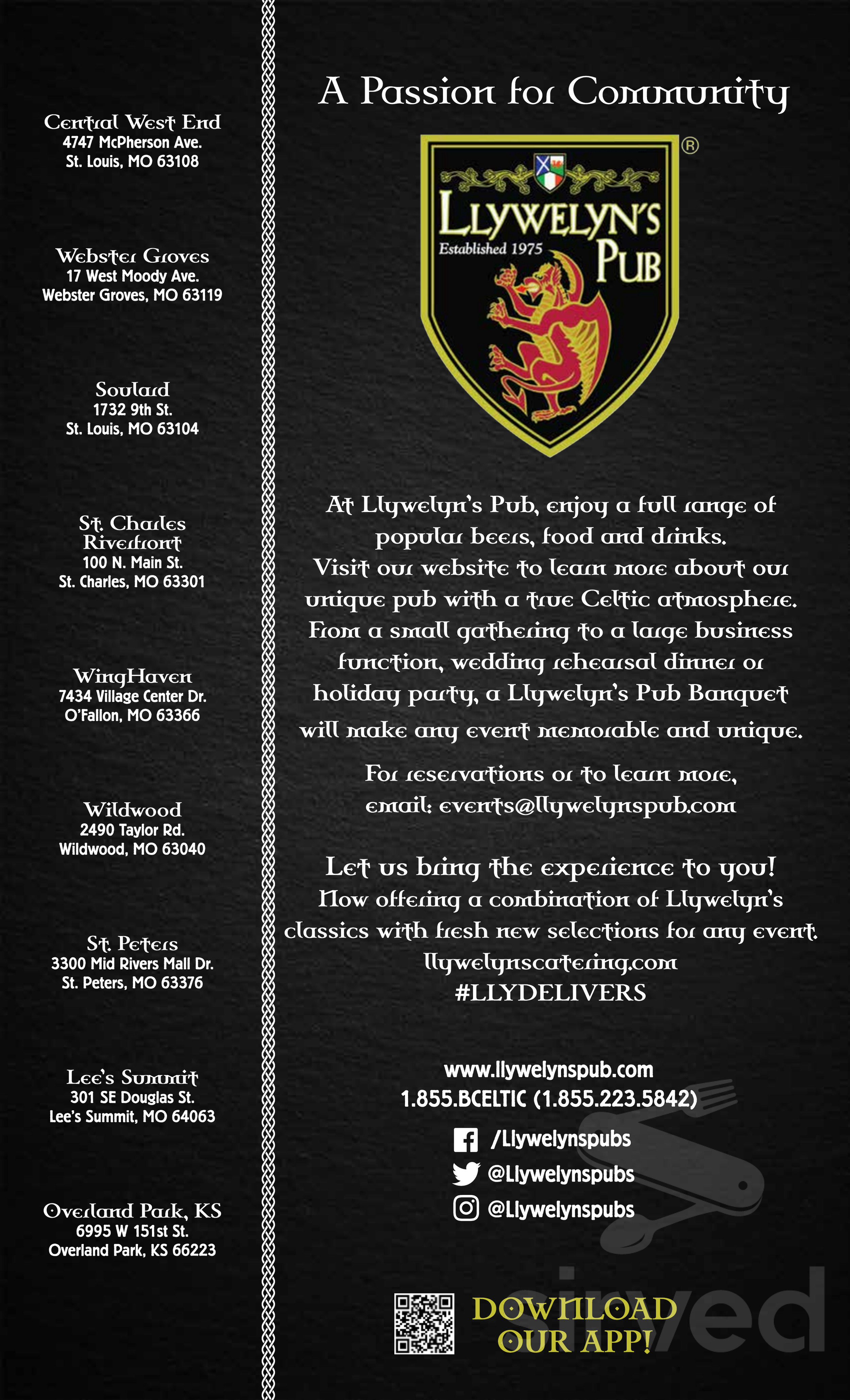Menu for Llywelyn's Pub in Webster Groves, MO | Sirved