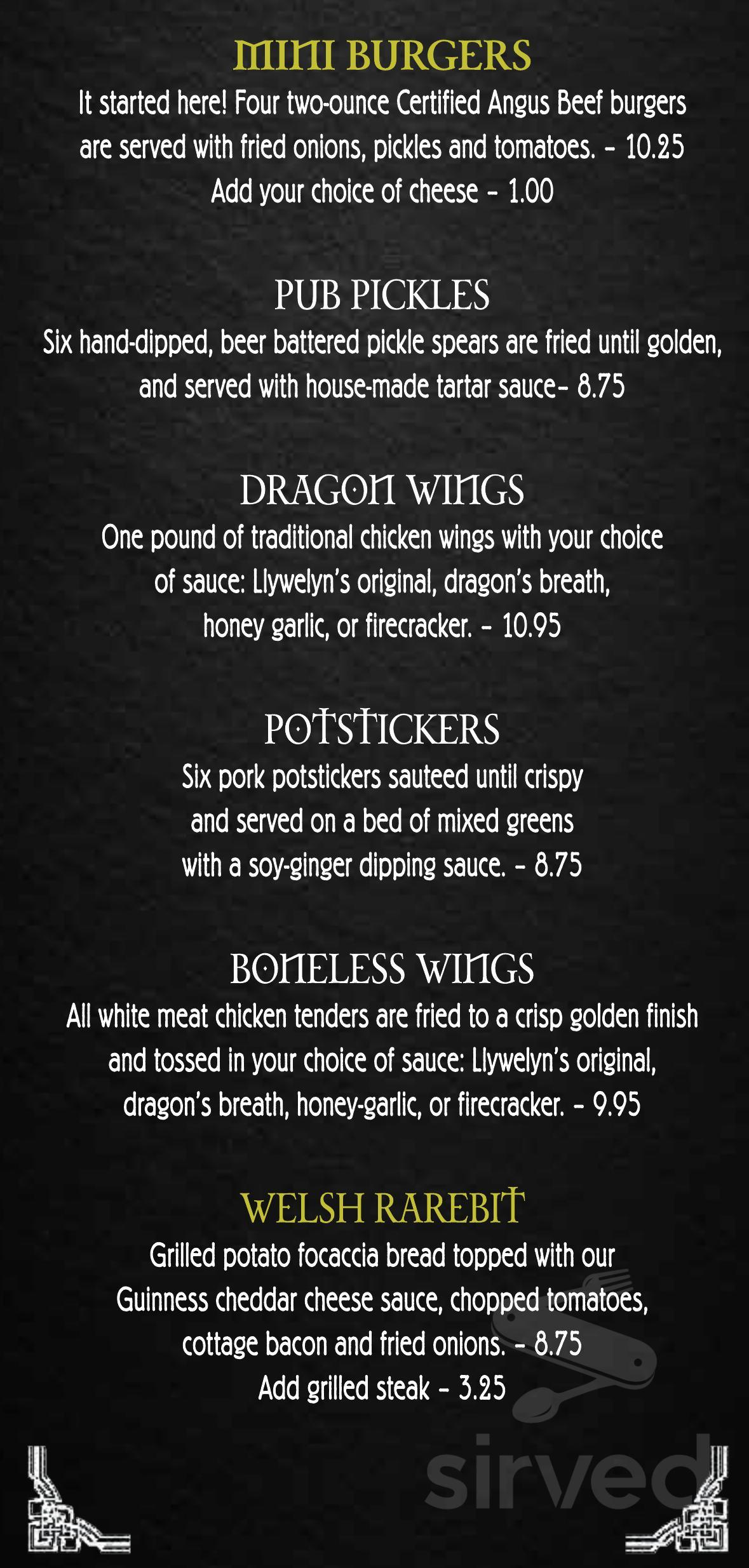 Menu for Llywelyn's Pub in Webster Groves, MO | Sirved