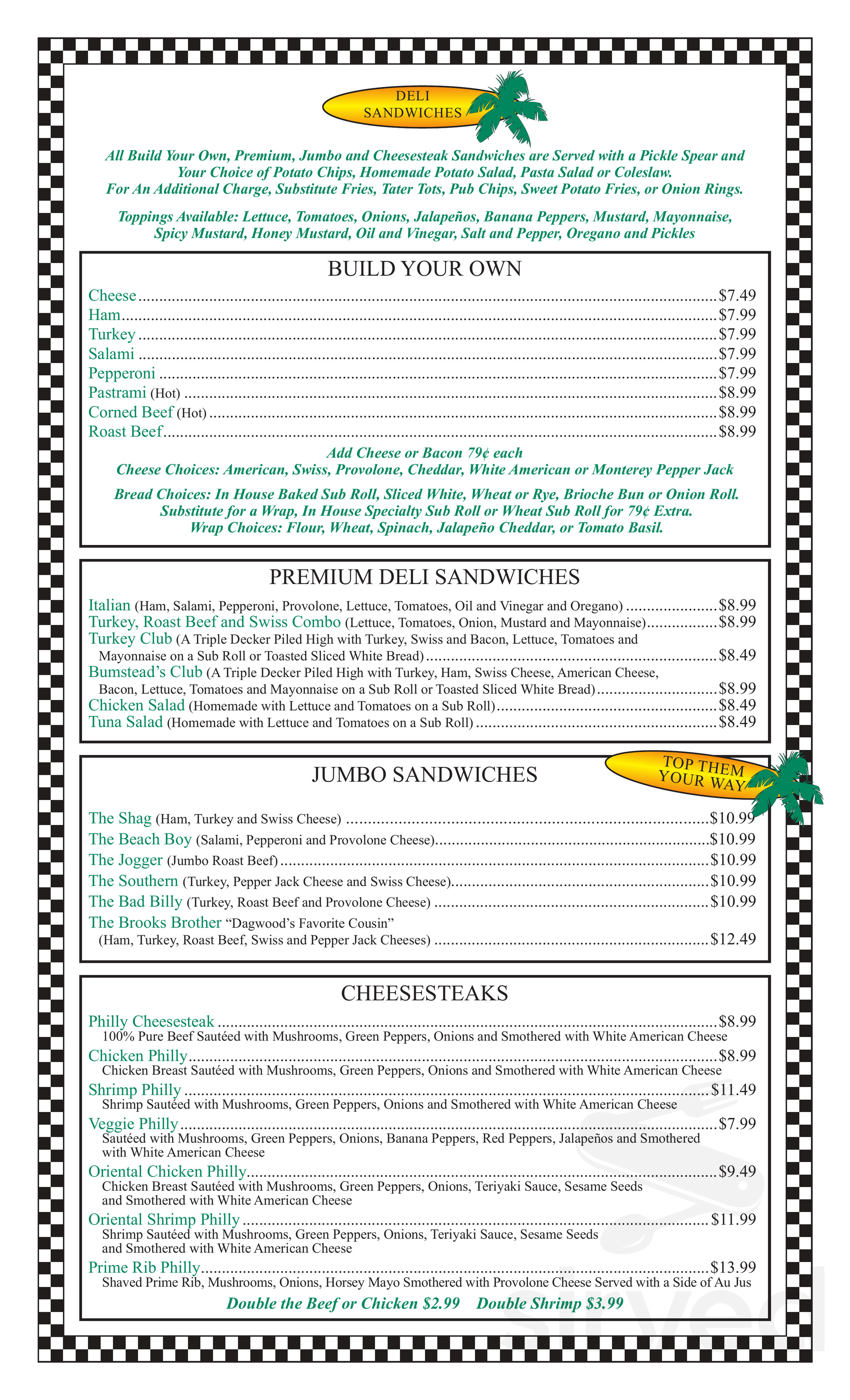 Menu - Surfside Beach SC's Dagwood's Deli & Sports Bar | Sirved