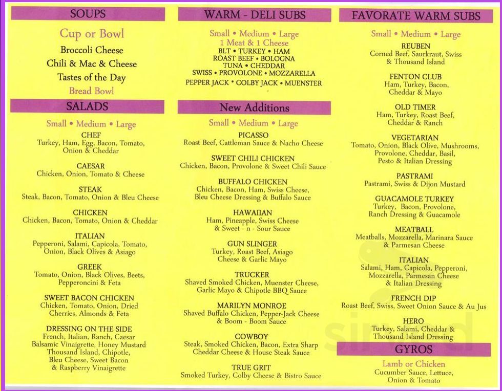 Fenton Deli menu in Fenton, Michigan, USA