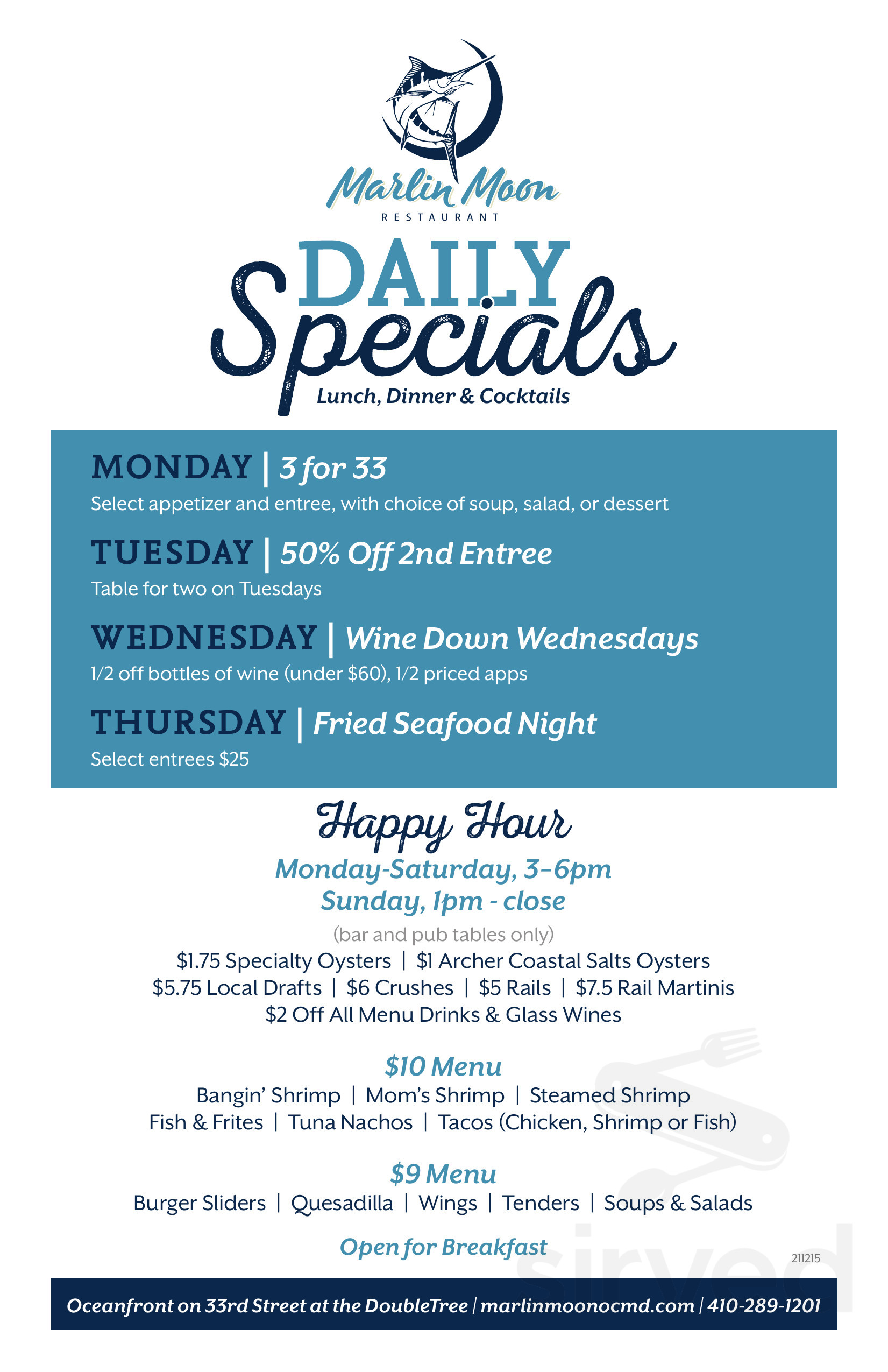 Marlin Moon Restaurant menu in Ocean City, Maryland, USA