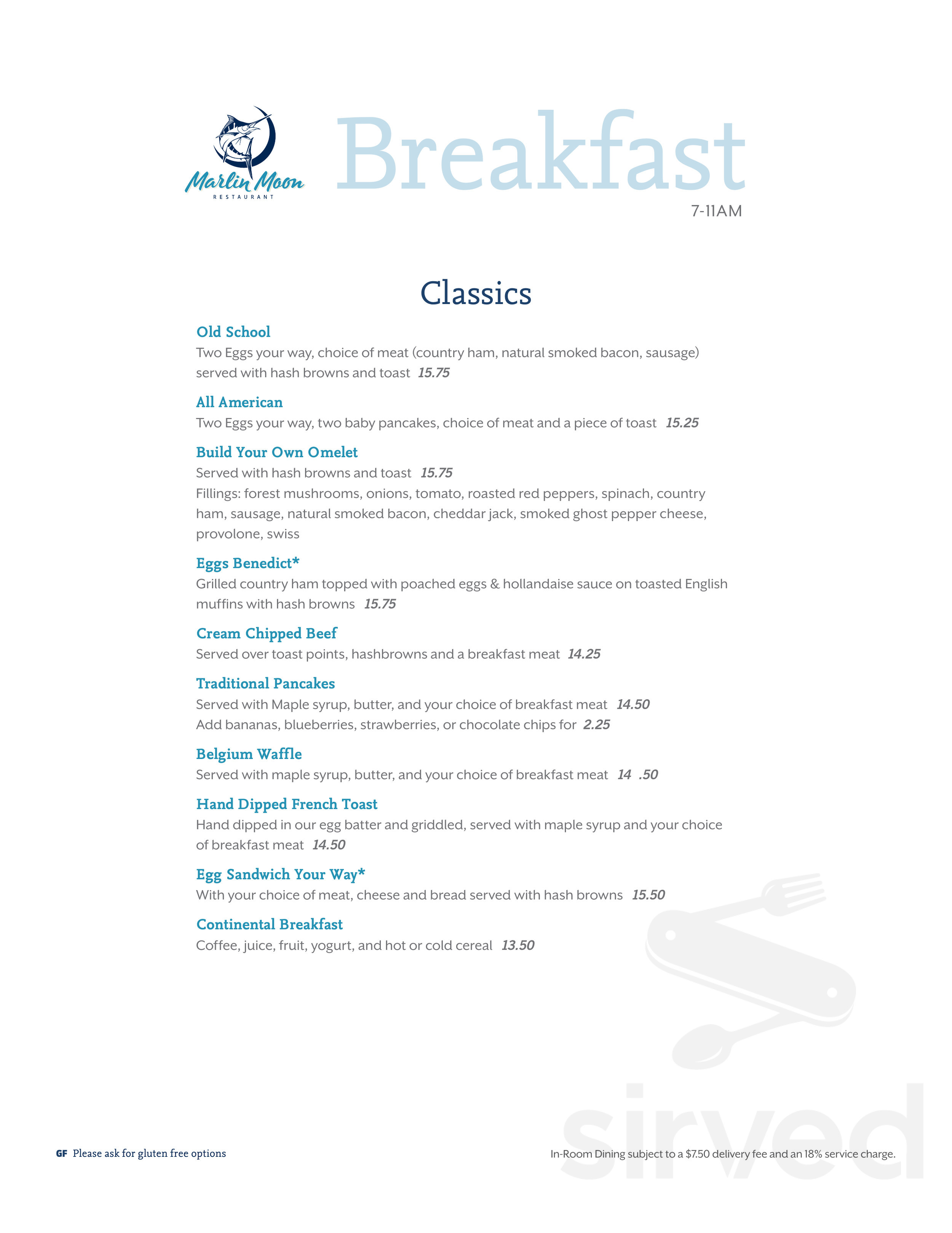 Marlin Moon Restaurant menu in Ocean City, Maryland, USA
