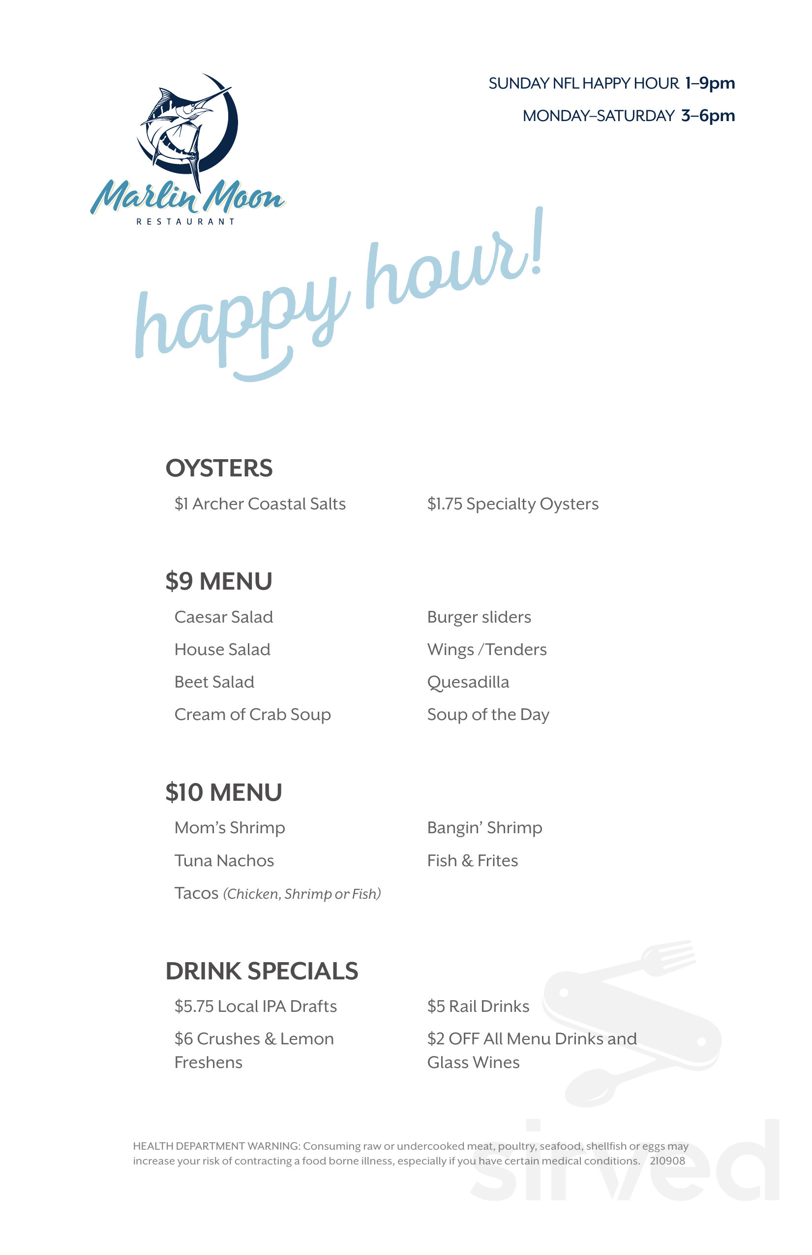 Marlin Moon Restaurant menu in Ocean City, Maryland, USA