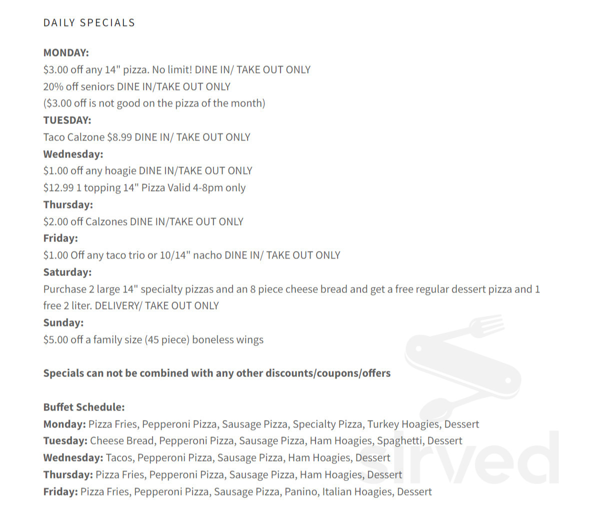 Pizza Central menu in Milaca, Minnesota, USA