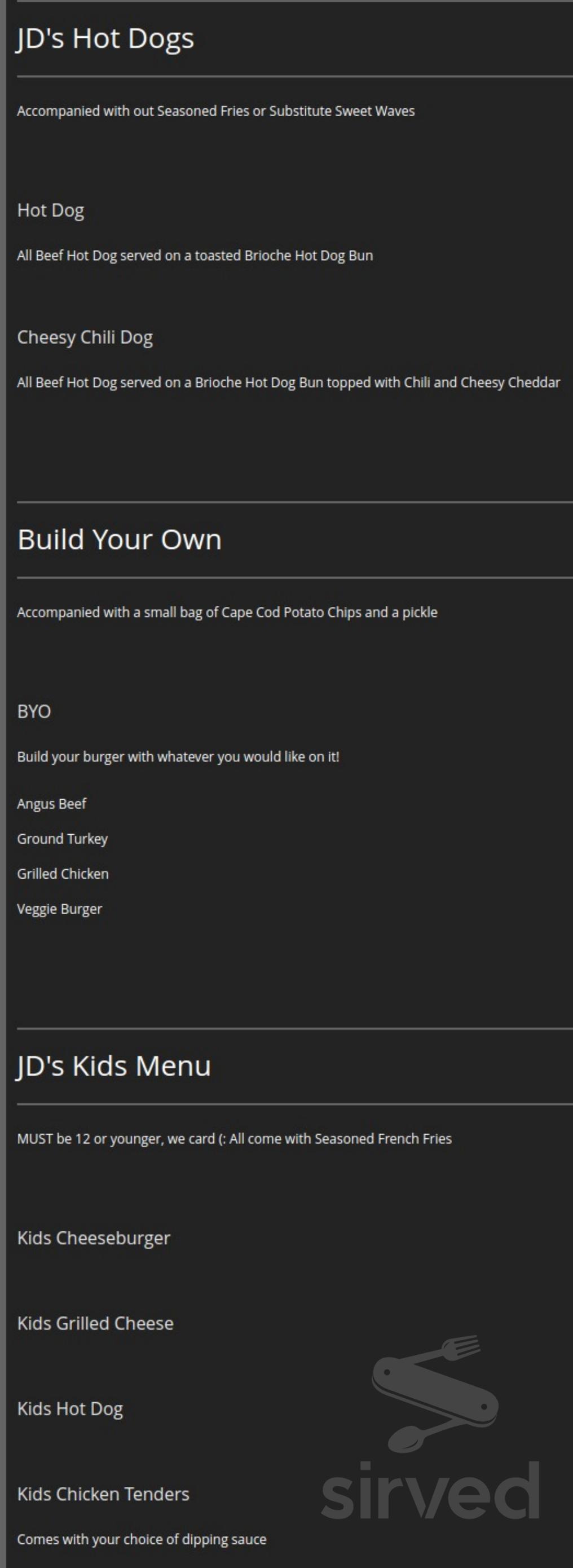 Menu for JD's Burger Co & Sushi in Sandwich, MA | Sirved