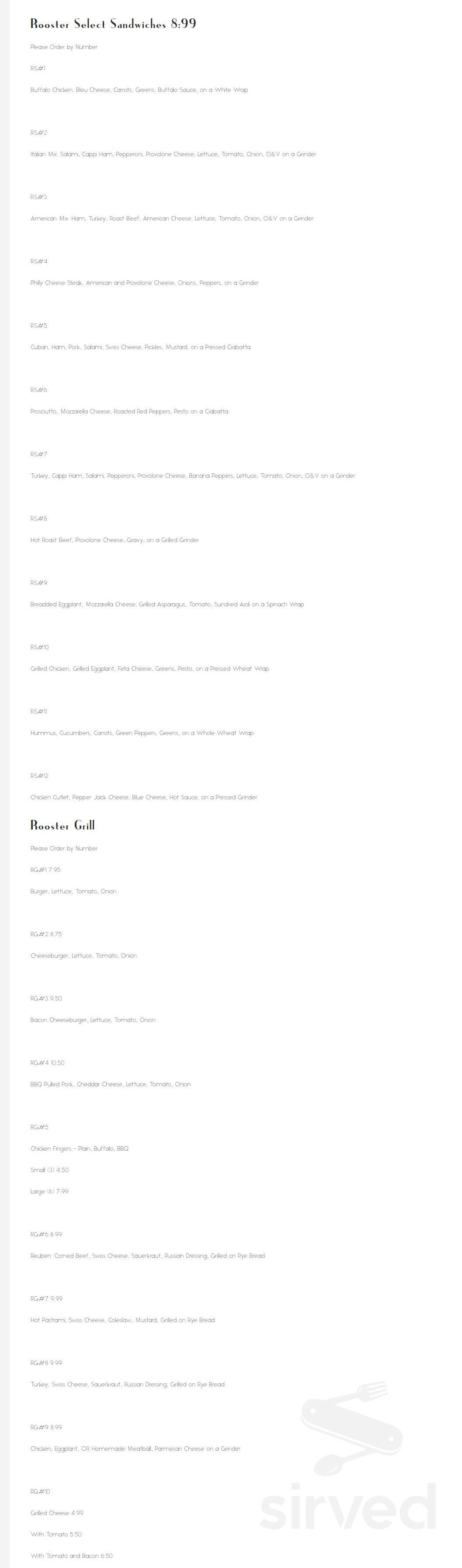 The Stuffed Rooster menus in Latham, New York, United States