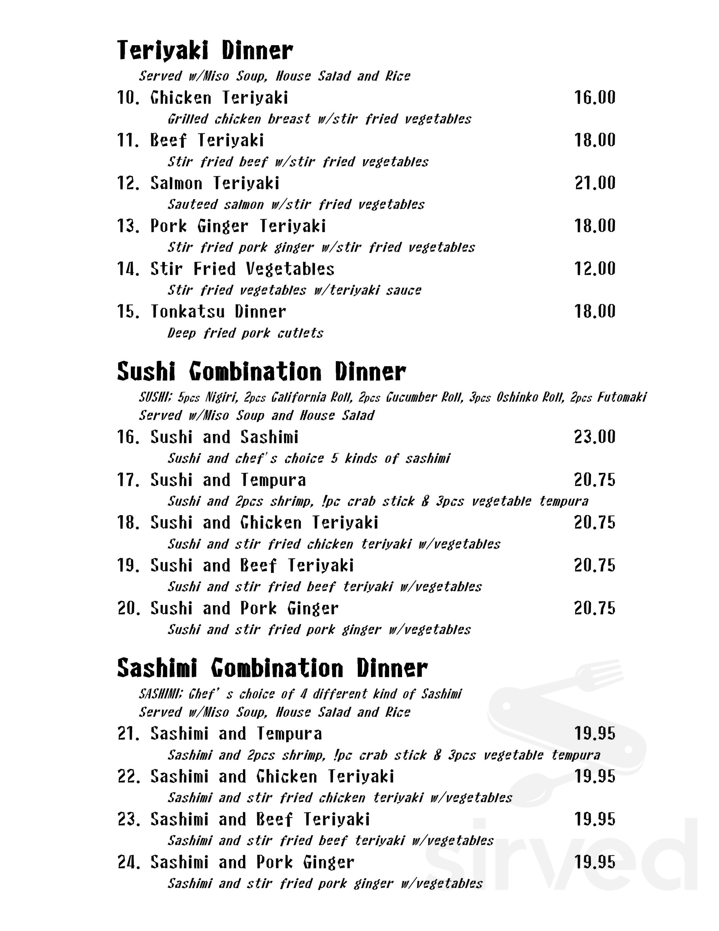 Sushi Masa Japanese Restaurant menu in Greenville, South Carolina, USA