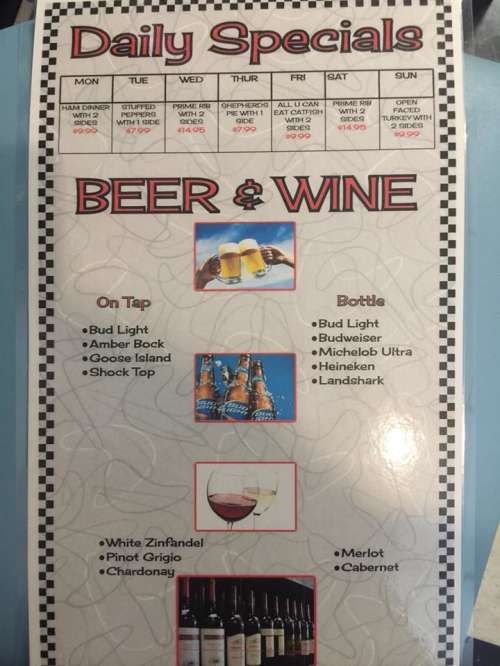 Old Time Diner menu in Leesburg, Florida, USA
