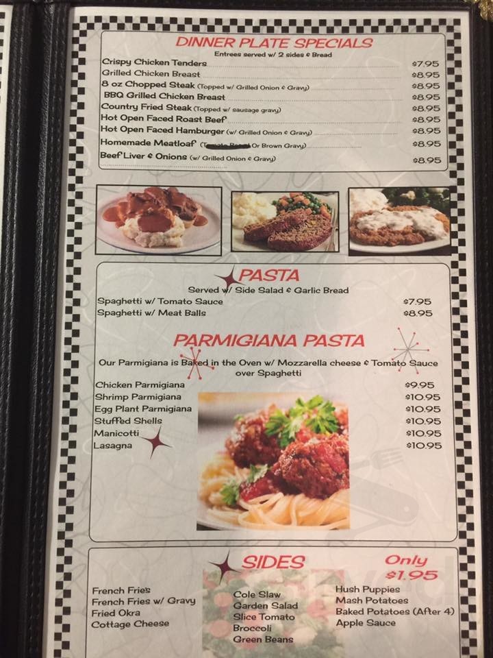Old Time Diner menu in Leesburg, Florida, USA