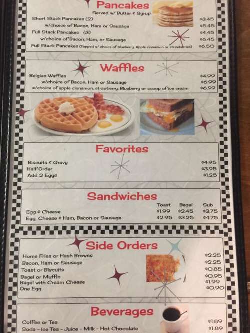 Old Time Diner menu in Leesburg, Florida, USA
