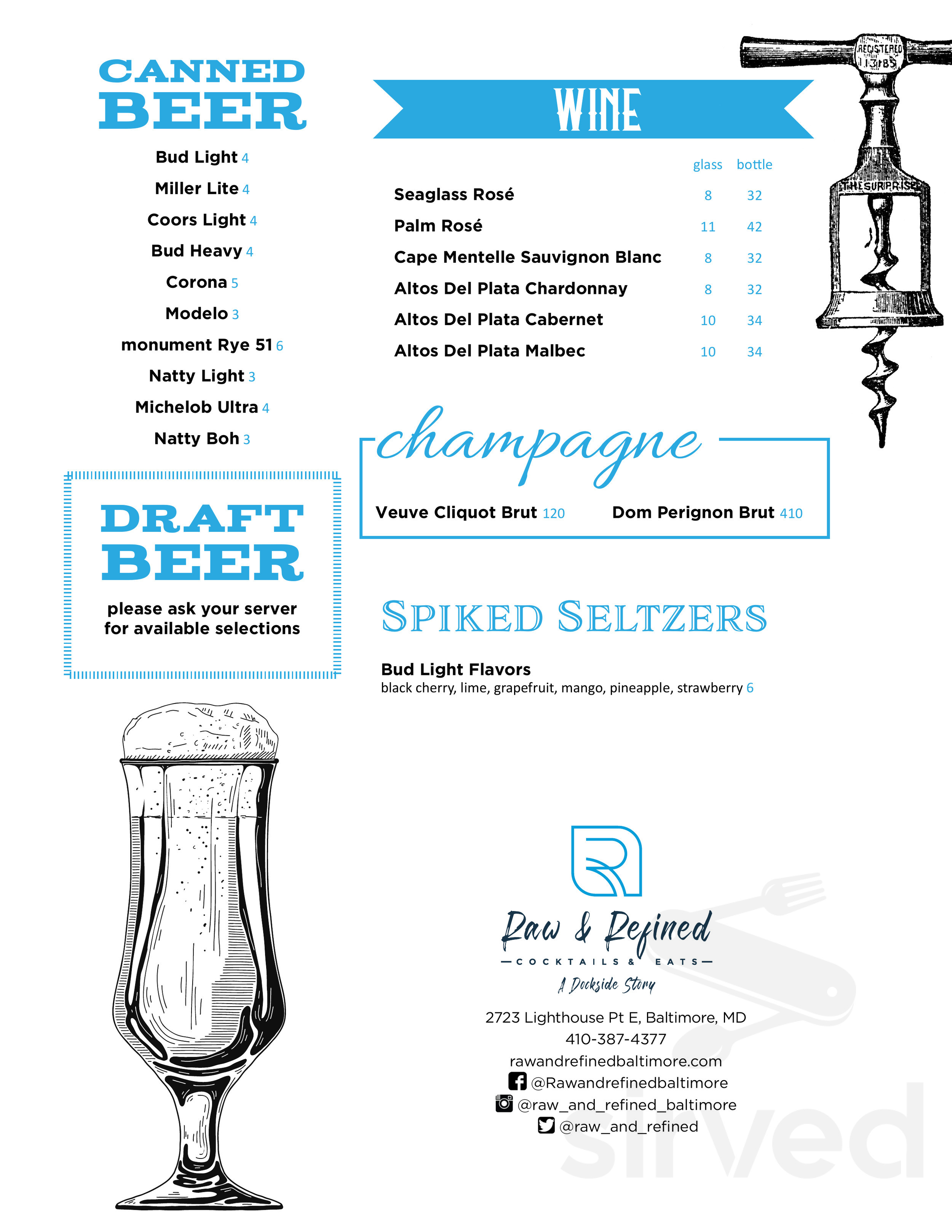 Raw & Refined menu in Baltimore, Maryland, USA