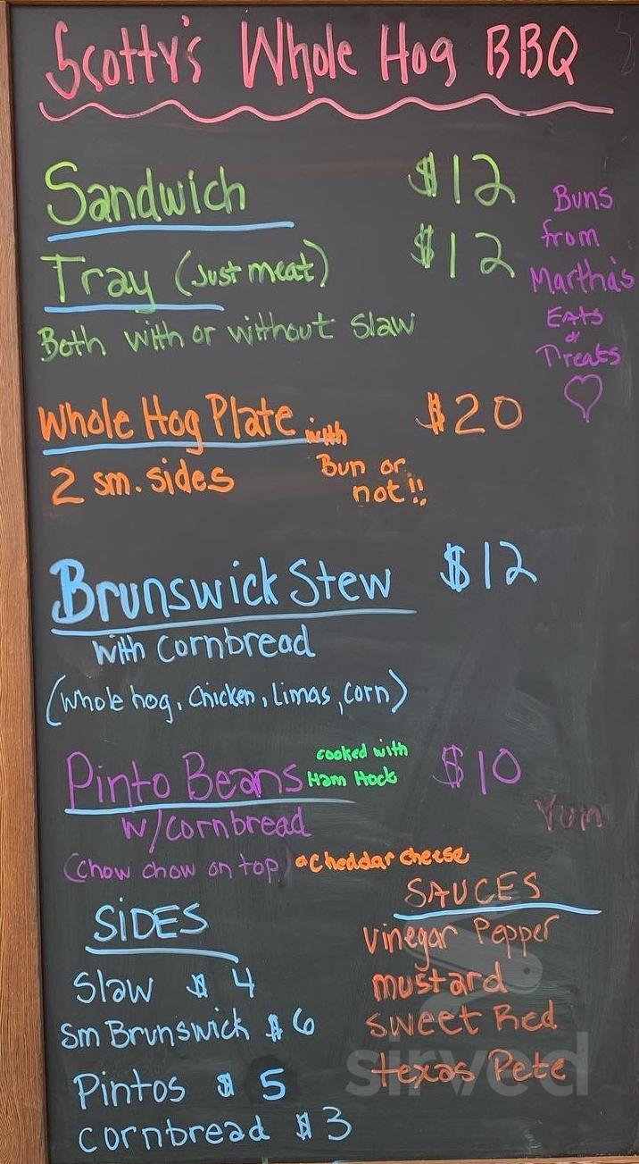 Scotty's Whole Hog Barbecue menu in Northfield, Minnesota, USA