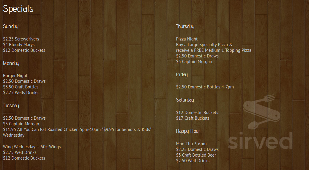 Menu - Paton IA's 209Main | Sirved