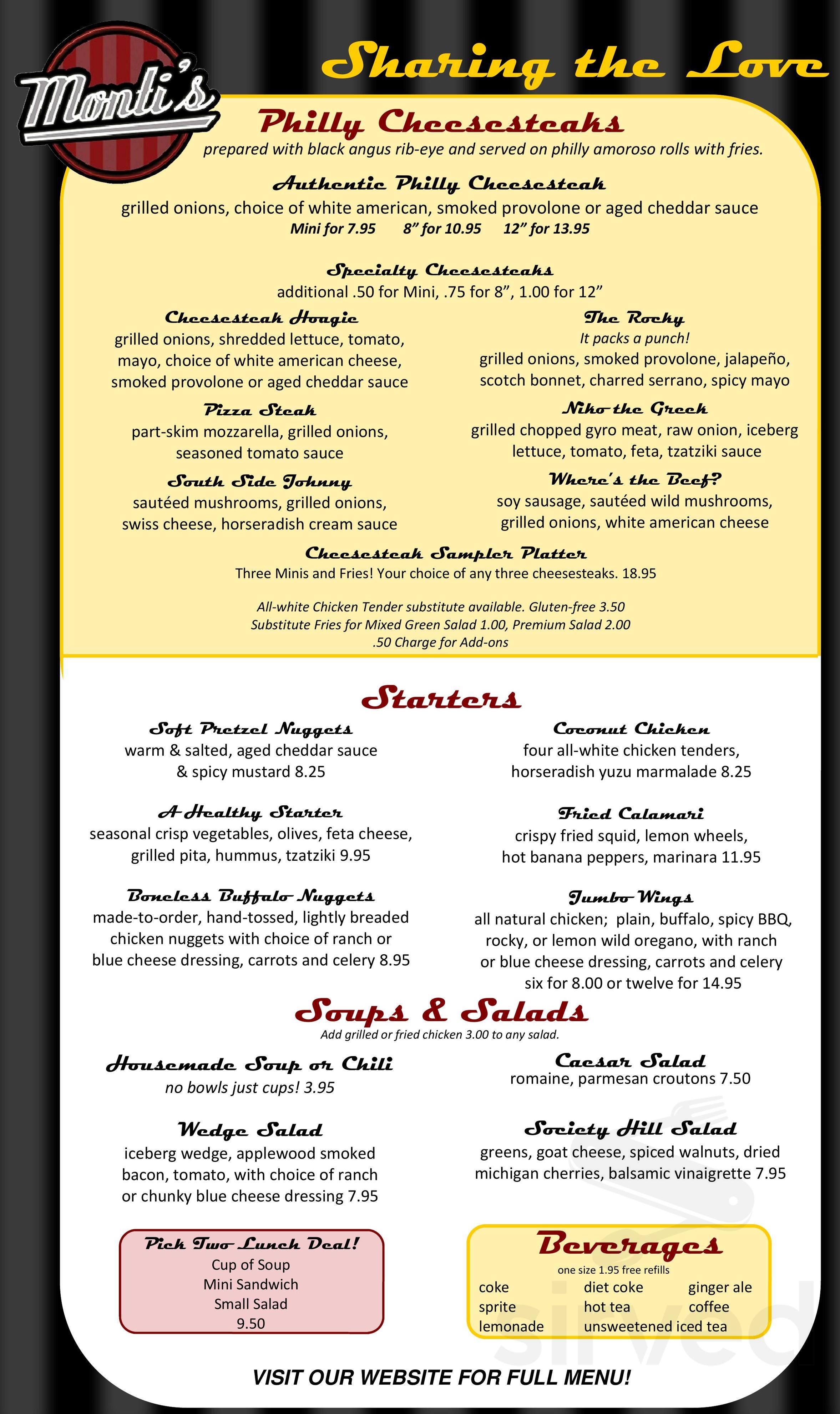Monti's menu in Chicago, Illinois, USA