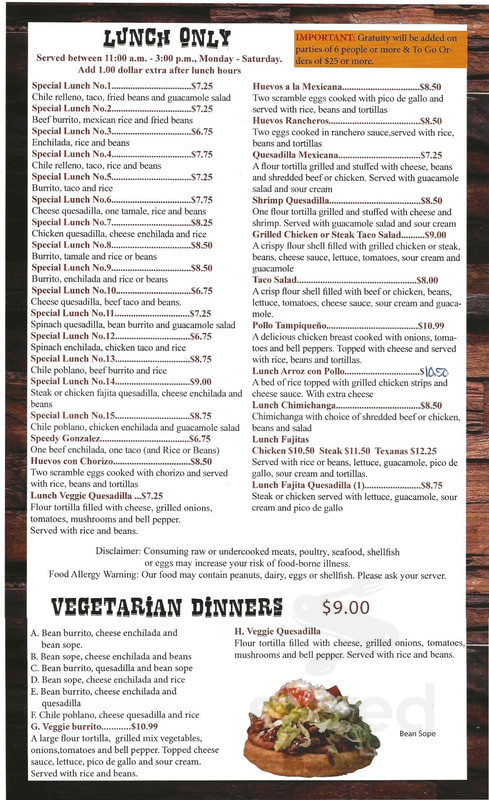 El Mezcal menu in Memphis, Tennessee, USA