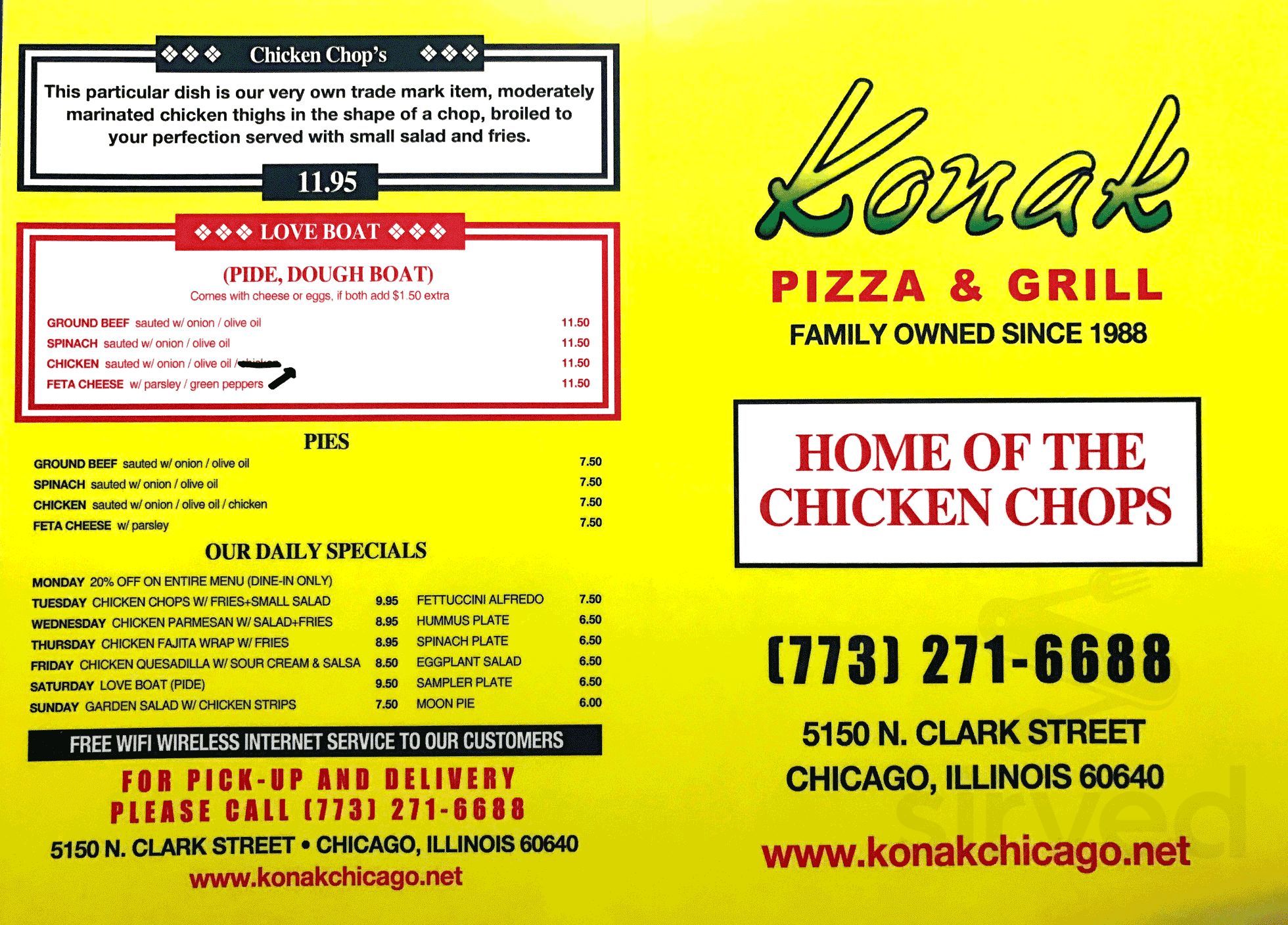 Konak Pizza & Grill menu in Chicago, Illinois, USA