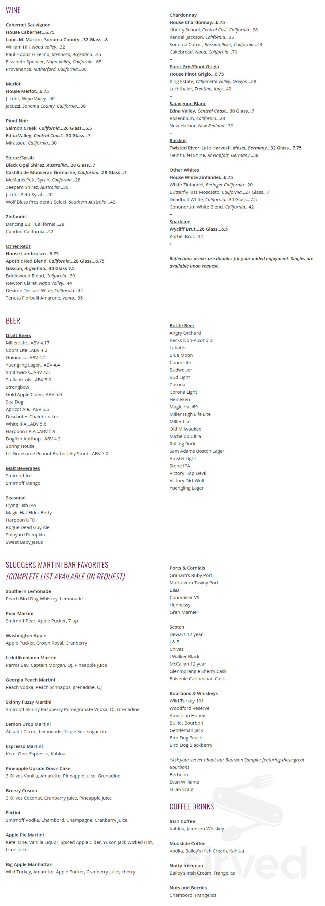 Reflections Restaurant menu in Leola, Pennsylvania, USA