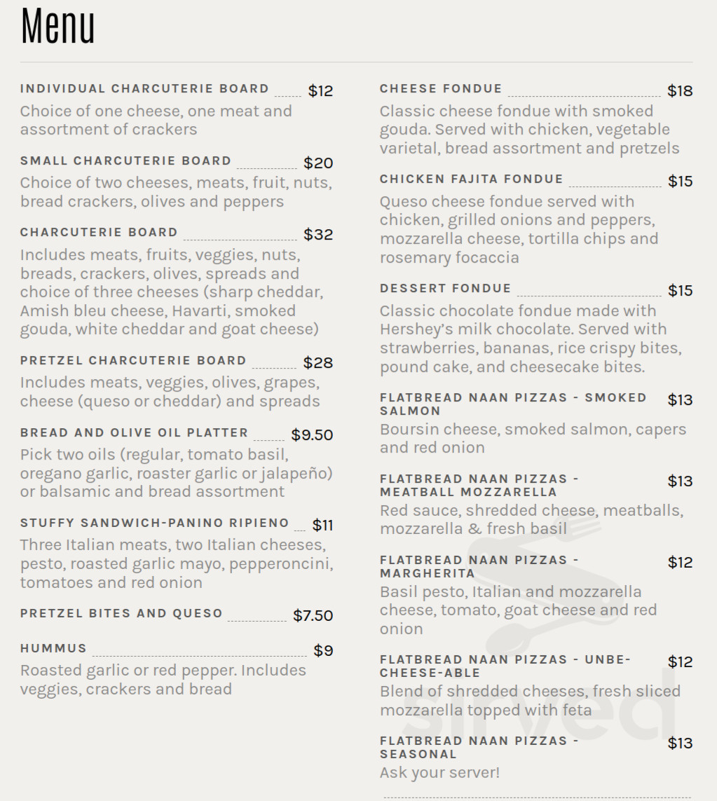 Corked 101 menu in Burlington, Iowa, USA