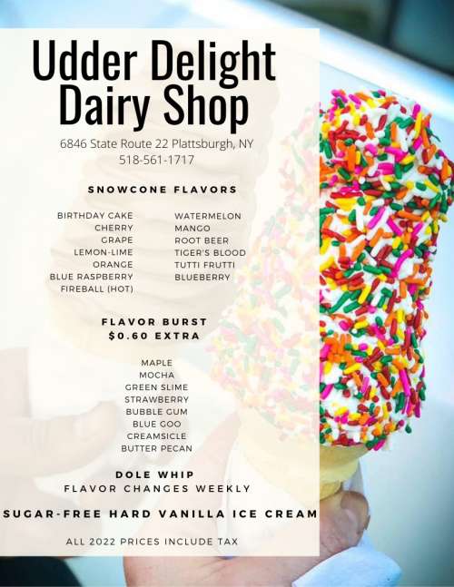 Udder Delight Dairy Shoppe menu in Plattsburgh, New York, USA