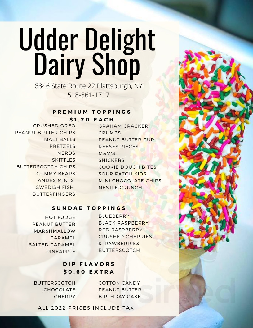 Udder Delight Dairy Shoppe menu in Plattsburgh, New York, USA