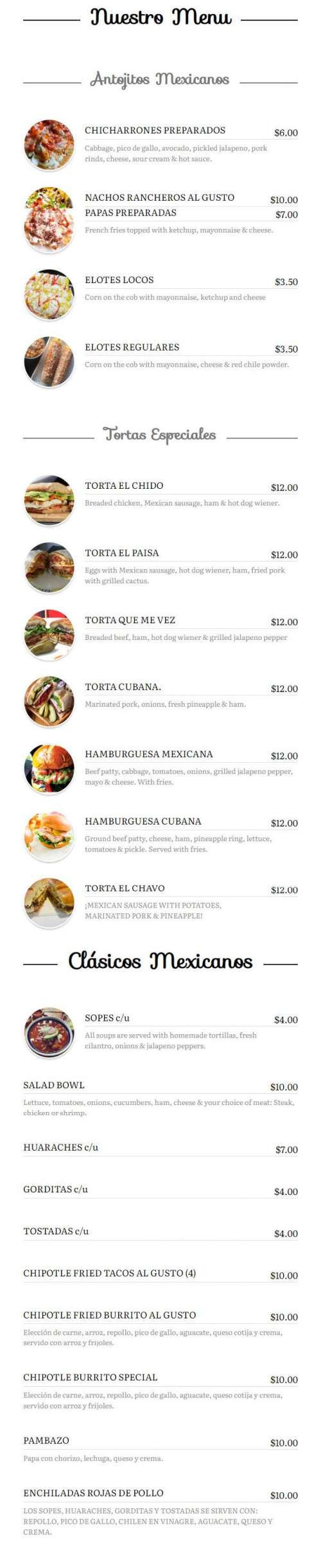 EL CHIDO RESTAURANTE menu in Richmond, Virginia, USA
