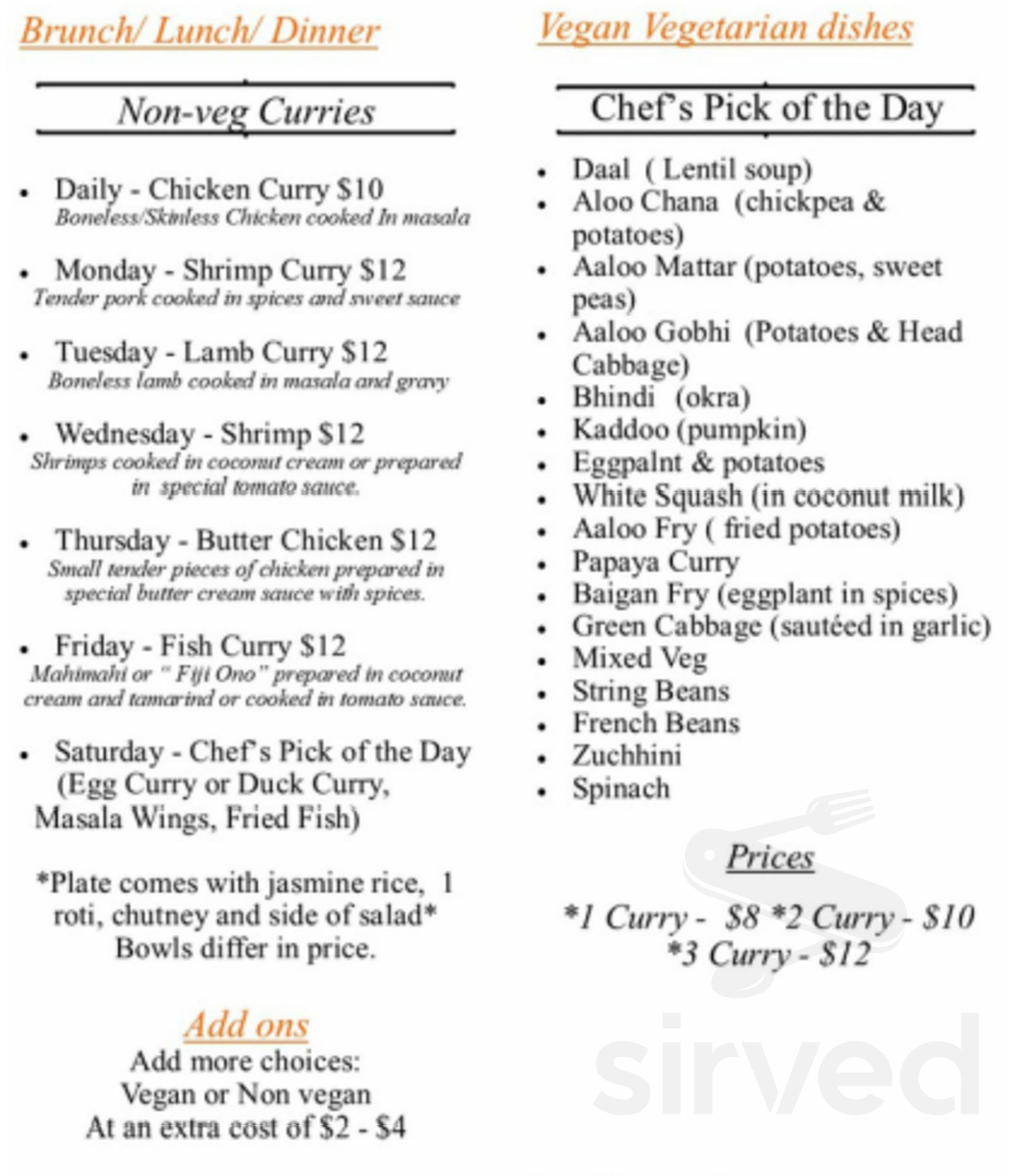 Jini's Curry - Fiji Indian Food menus in Wailuku, Hawaii, United States