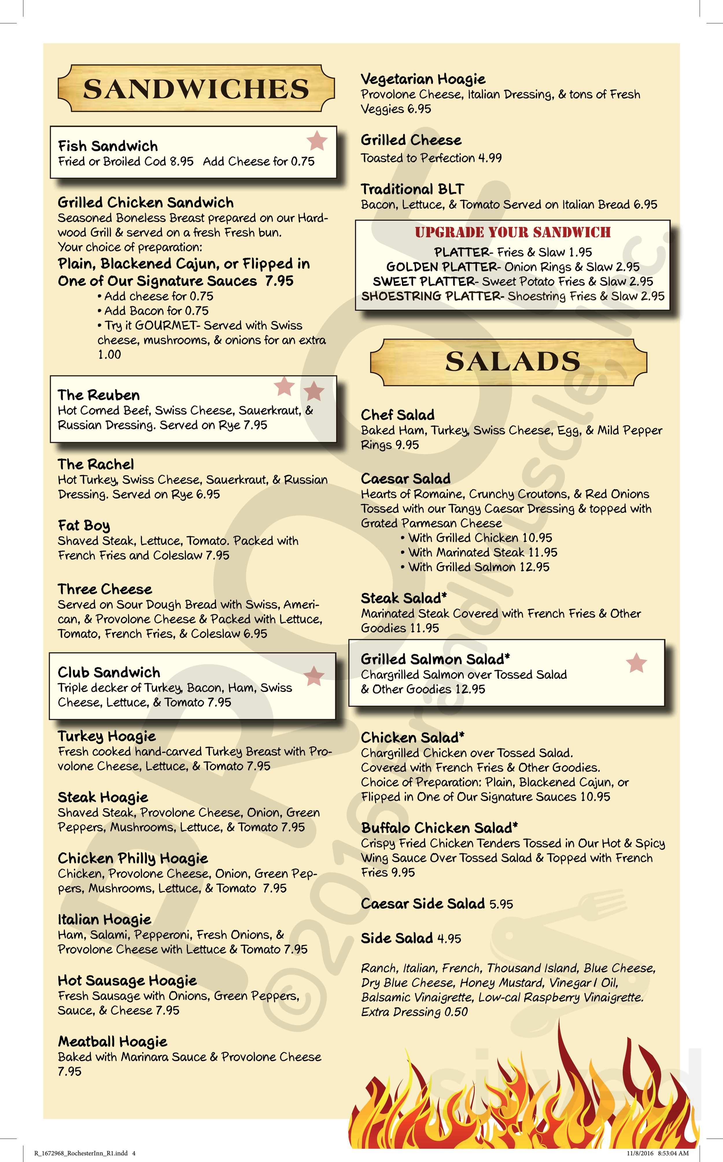 Menu - Pittsburgh PA's Rochester Inn | Sirved