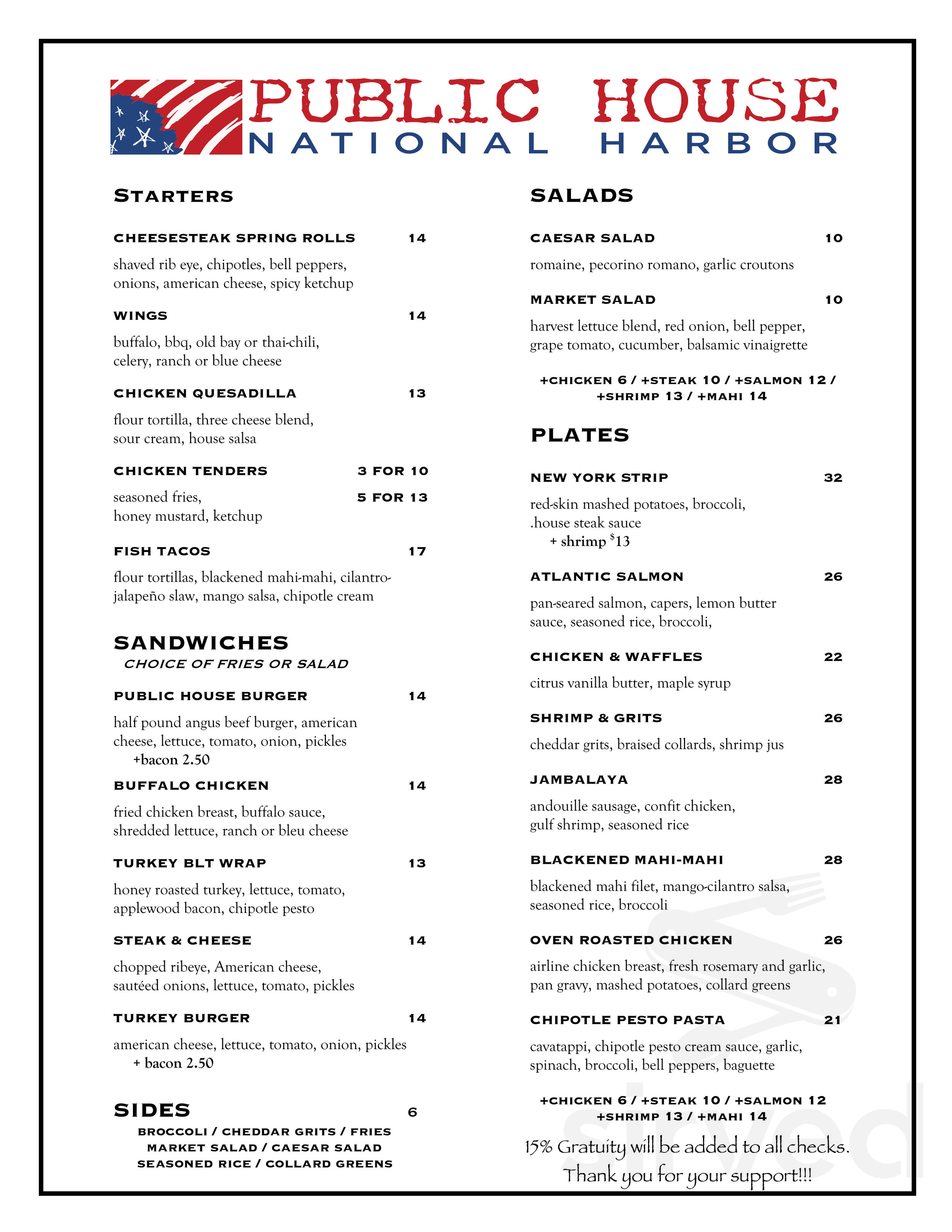 Public House National Harbor menu in Oxon Hill, Maryland, USA