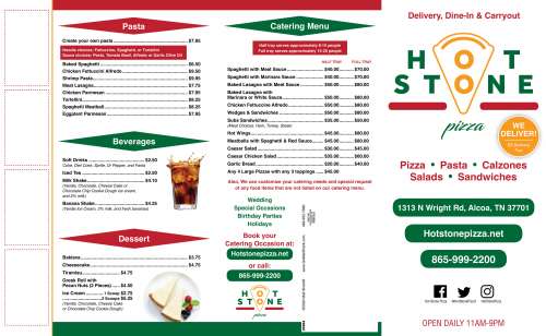 Hot Stone Pizza menu in Alcoa, Tennessee, USA