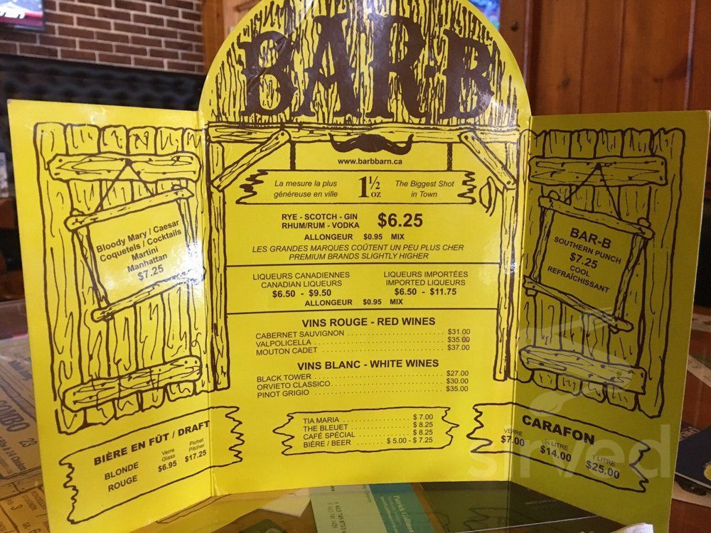Bar B Barn Menu In Montr al Quebec Canada