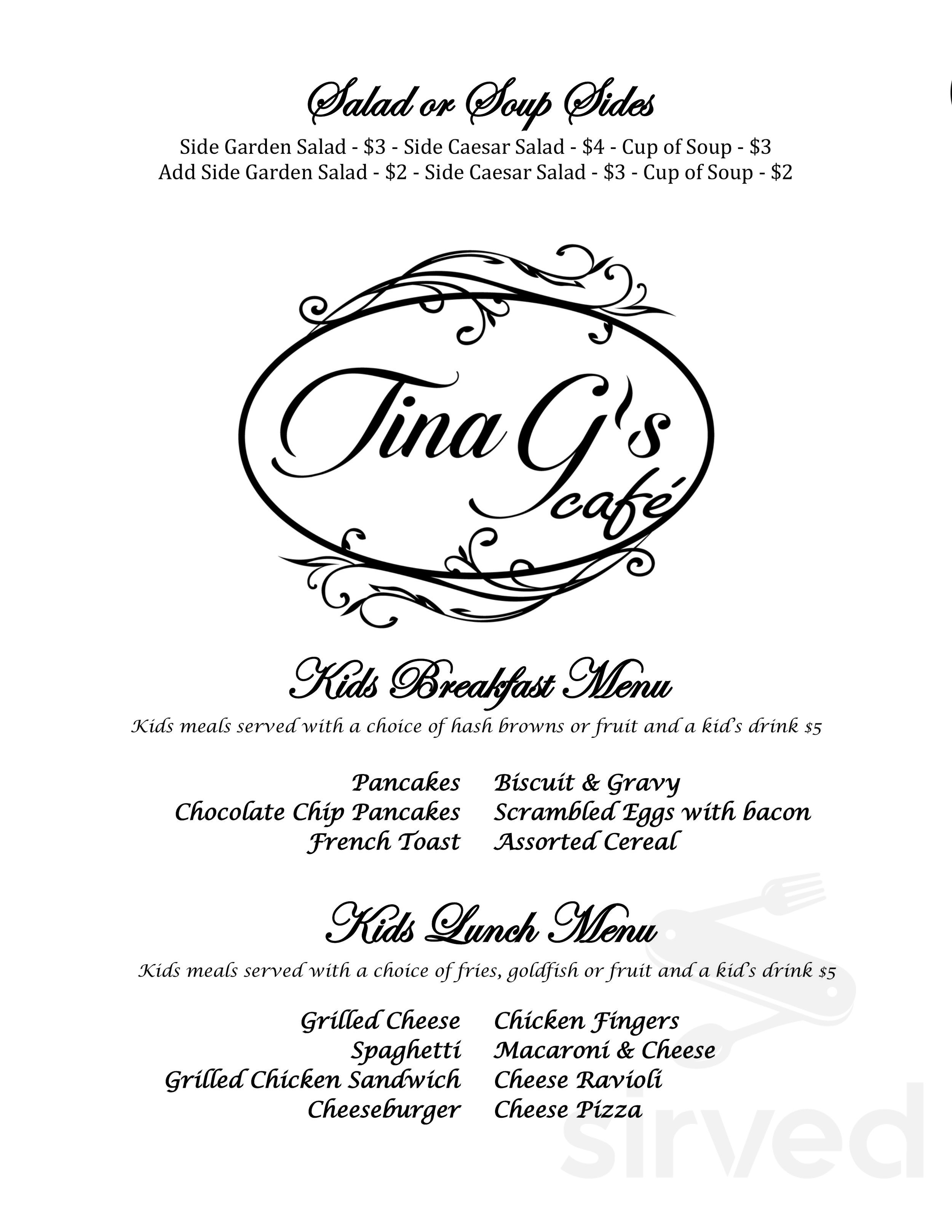 Menu for Tina G's in Mundelein, IL | Sirved