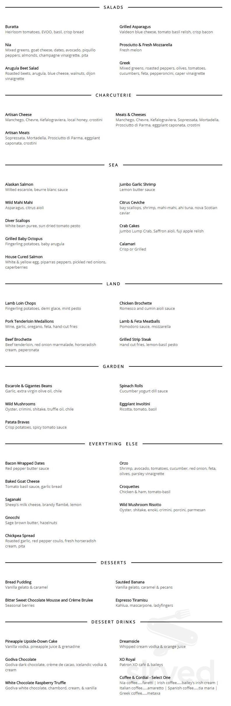 Menu - Chicago IL's Nia | Sirved