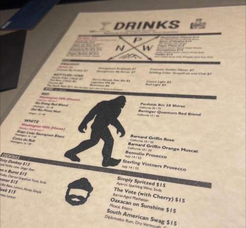 Bar Moxy menu in Seattle, Washington, USA