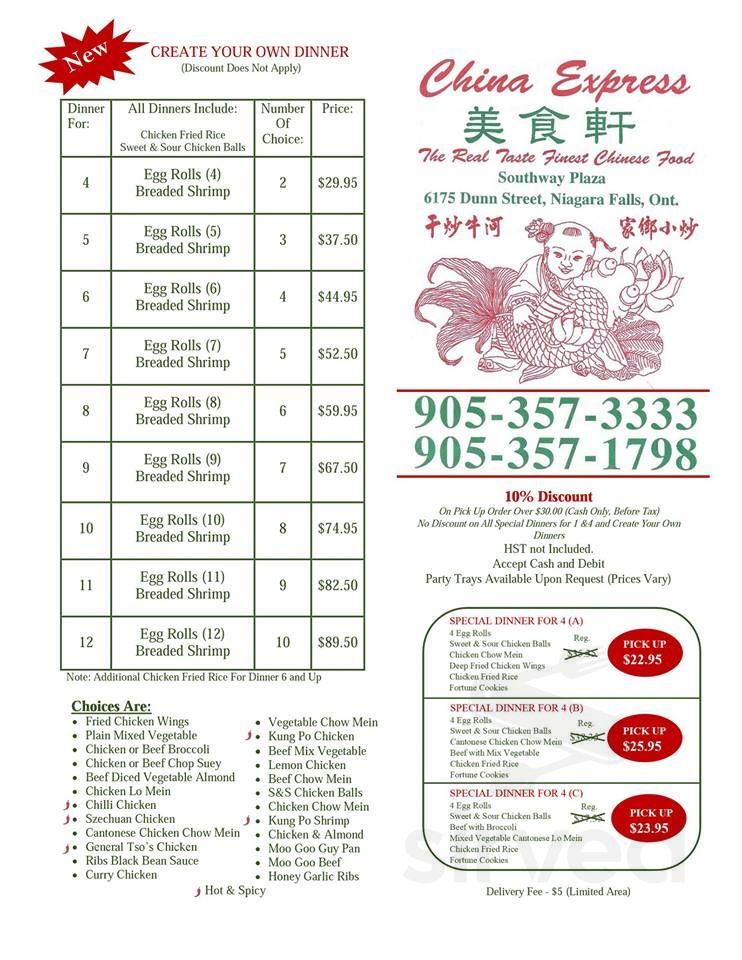China Express menu in Niagara Falls, Ontario, Canada