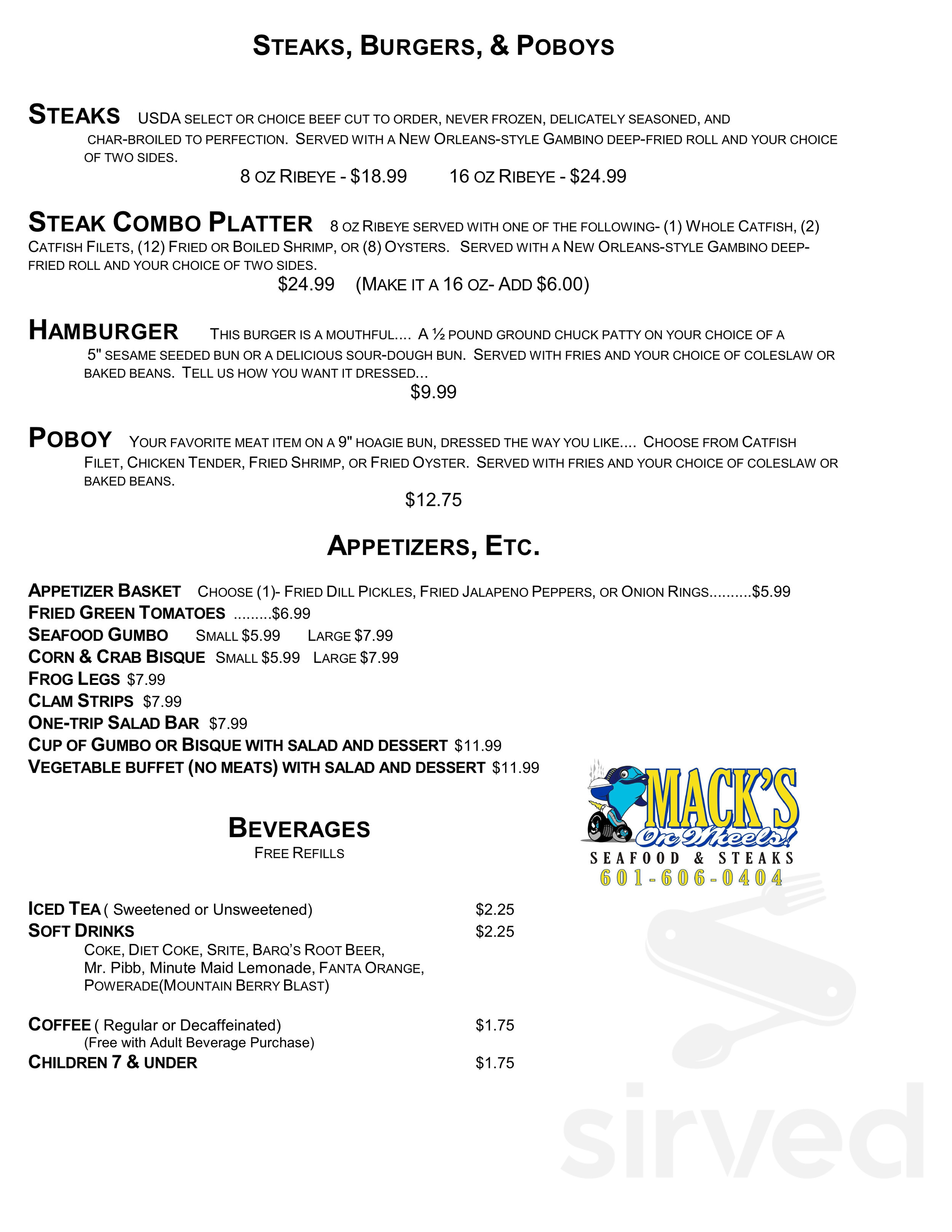 Mack's On the River menus in Hattiesburg, Mississippi, United States