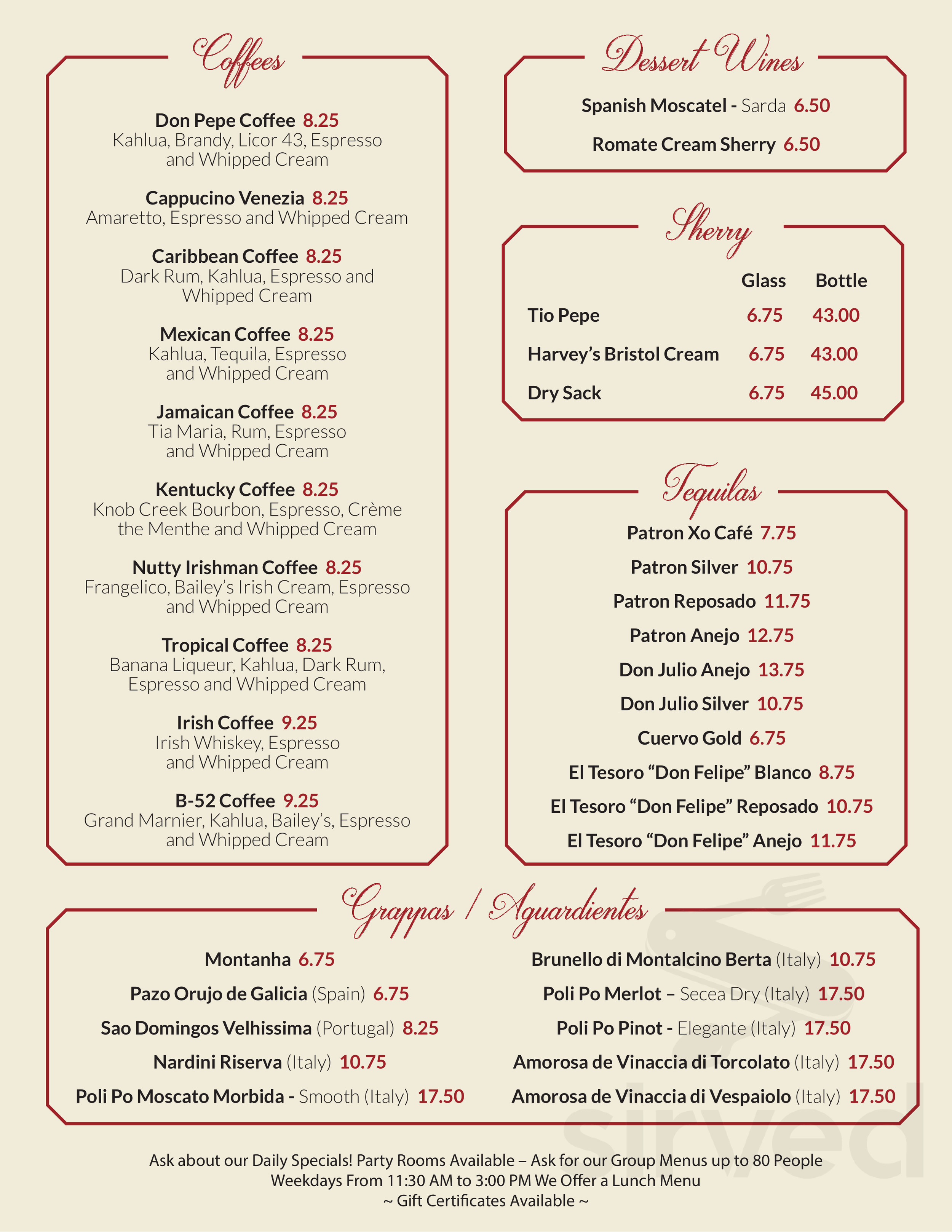 Don Pepe Steakhouse menus in Pine Brook, New Jersey, United States