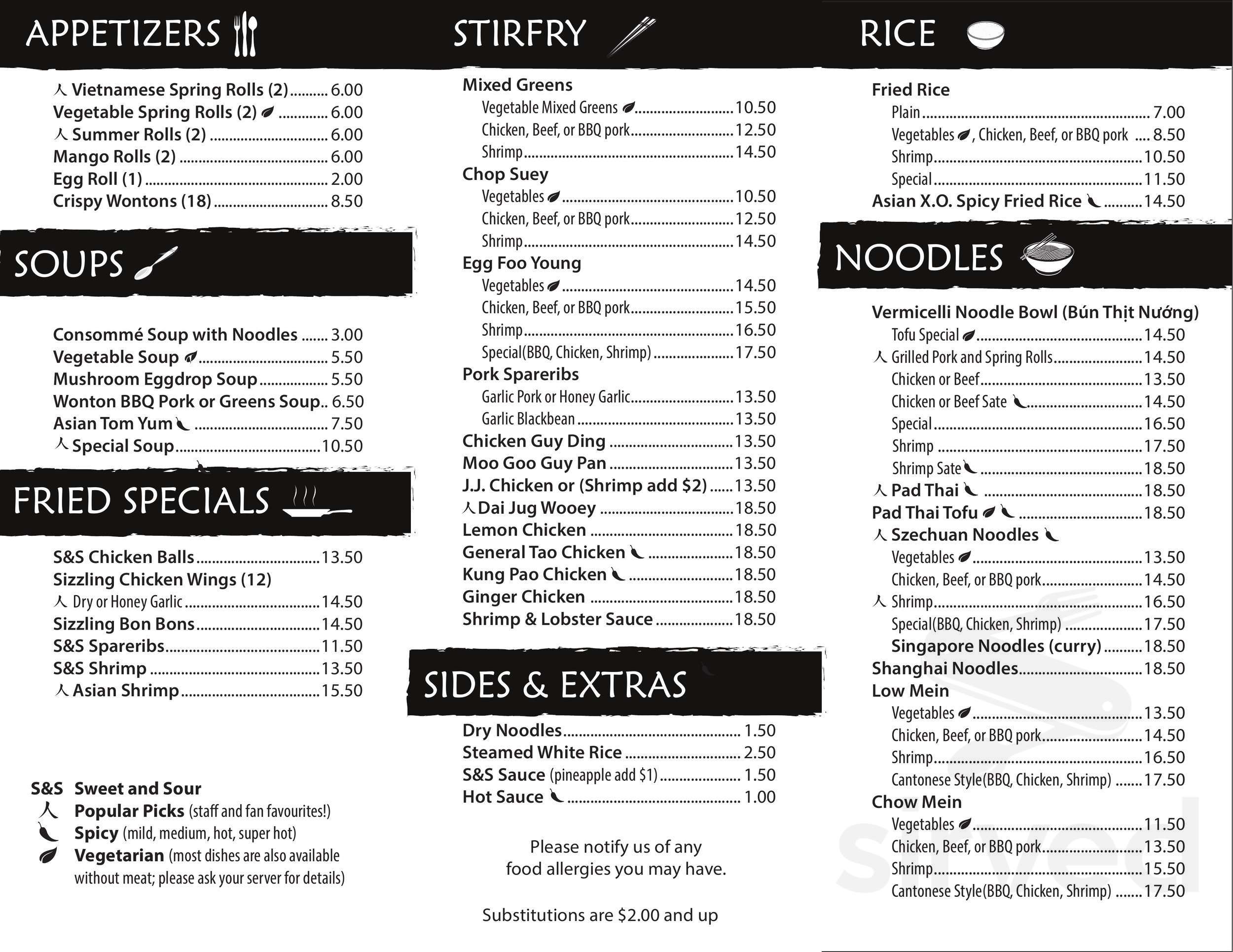 Asian menu in Thunder Bay, Ontario, Canada