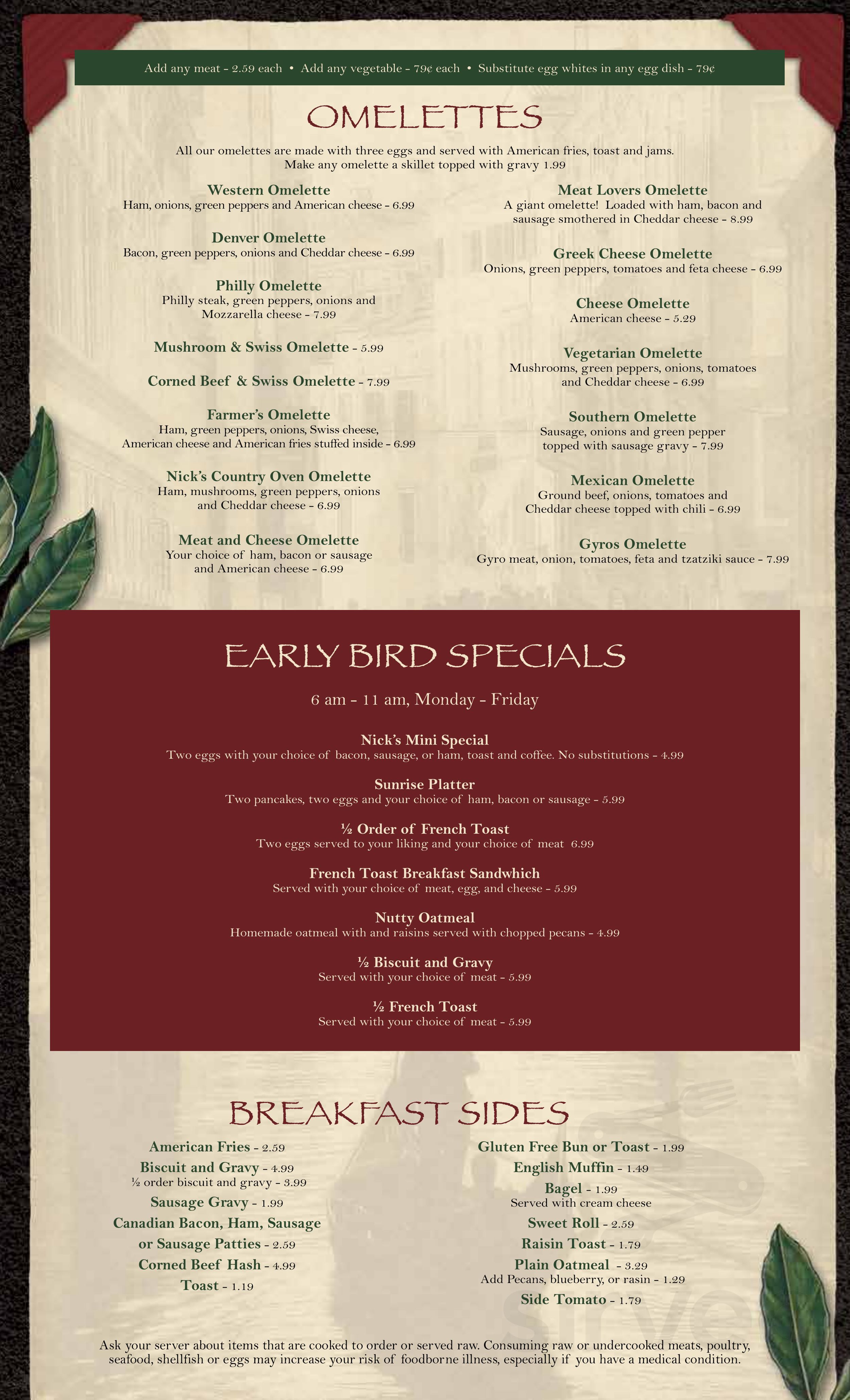 Menu for Nick's Country Oven Restaurant in Cass City, Michigan, United ...