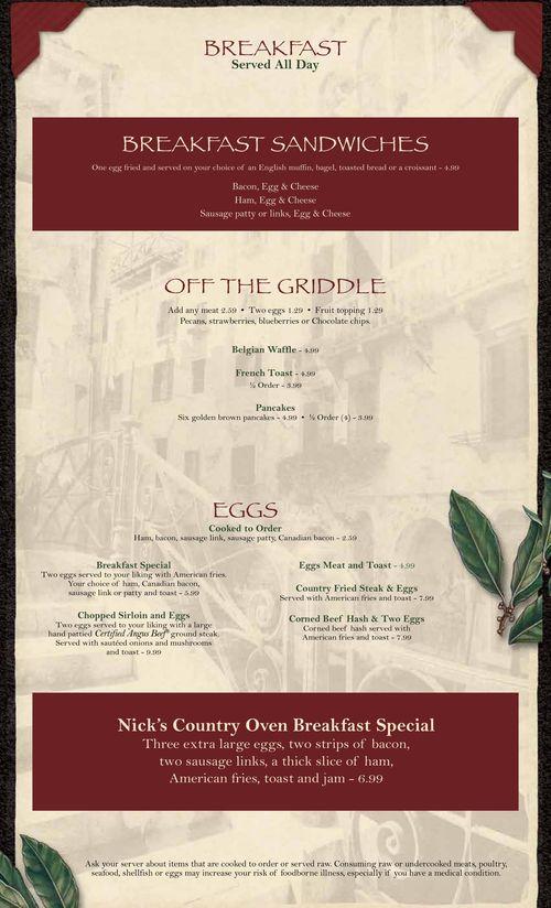 Nick's Country Oven Restaurant menu in Cass City, Michigan, USA