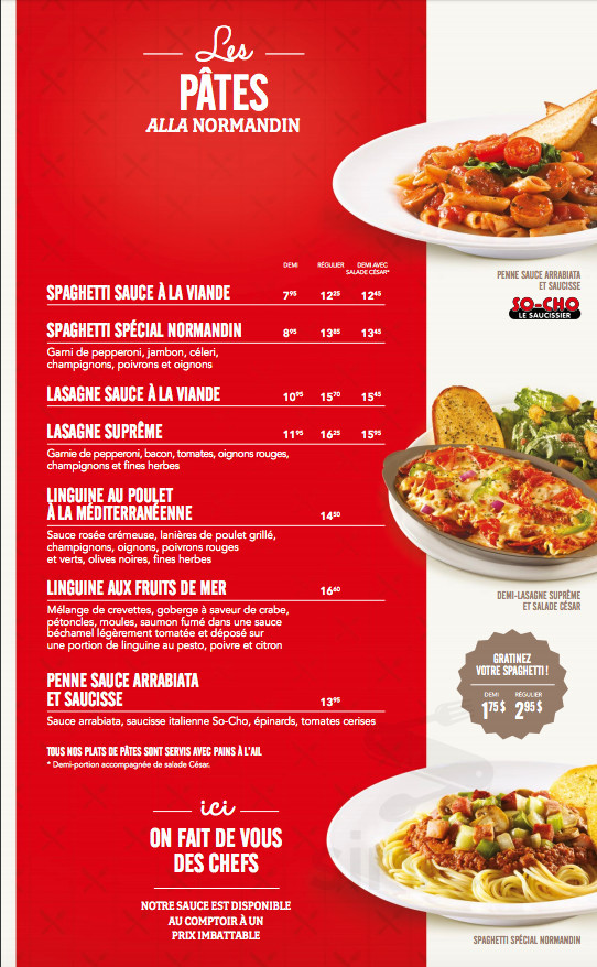 Menu - Sainte-Marie QC's Restaurant Normandin | Sirved